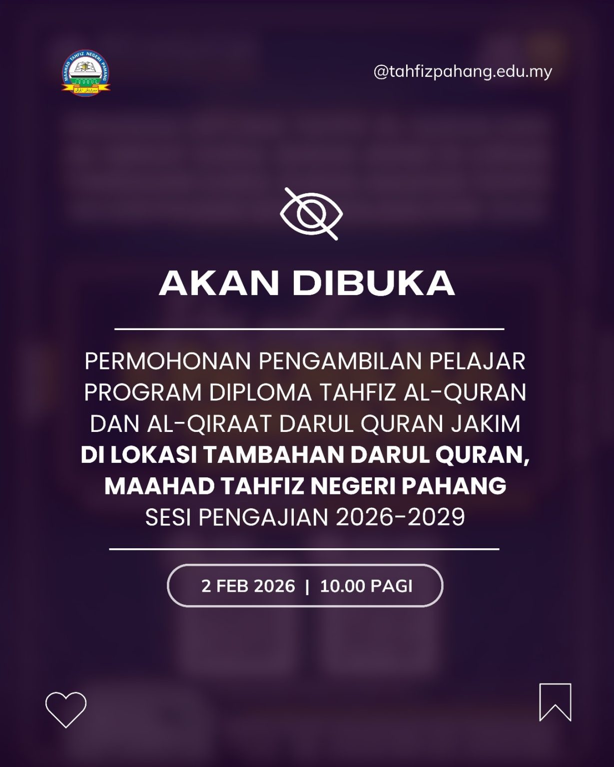 Pengambilan Diploma Tahfiz - Maahad Tahfiz Negeri Pahang