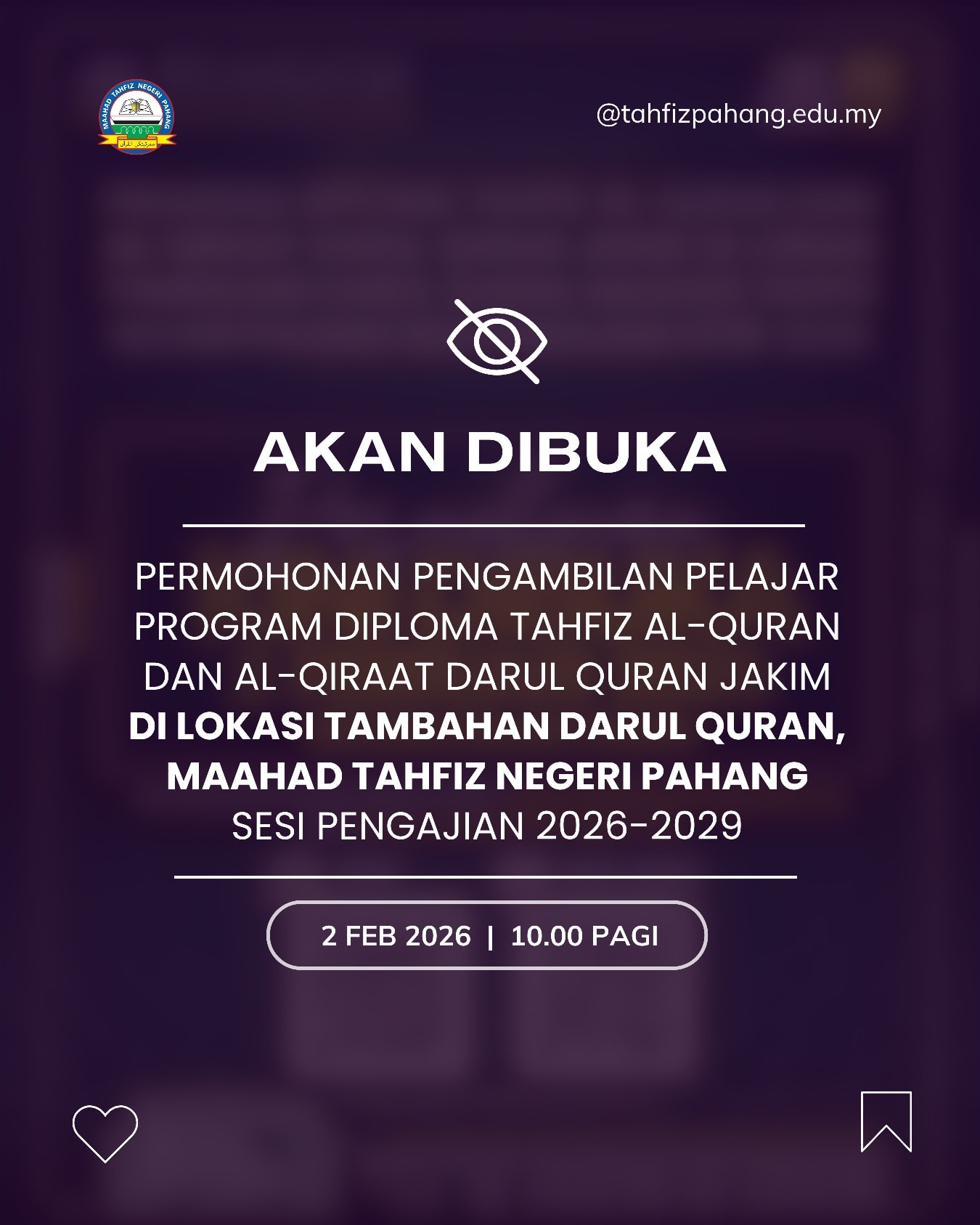 Pengambilan Diploma Tahfiz - Maahad Tahfiz Negeri Pahang